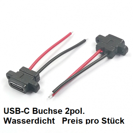 USB-C Buchse 2 pol. 7,5 cm Kabel und Schraubenloch Flansch