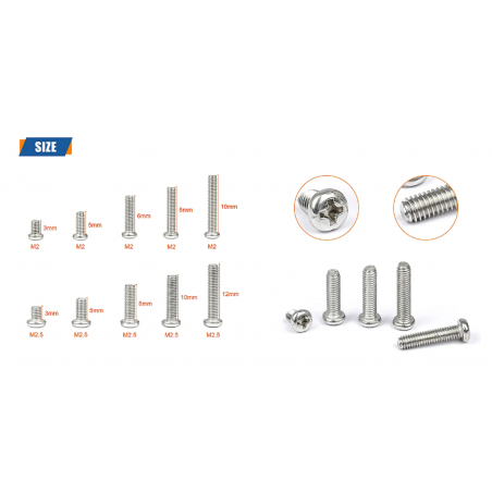 M2-M2,5-Edelstahl Schrauben-Set Rundkopf Kreuz 500-tlg